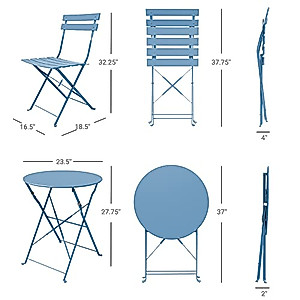 Grand patio Premium Steel Patio Bistro Set, Folding Outdoor Patio Furniture Sets, 3 Piece Patio Set of Foldable Patio Table and Chairs, Blue