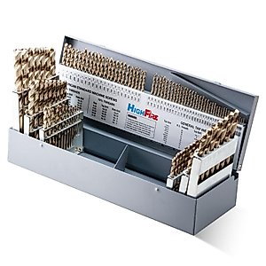 HIGHFIRE 115 PCS HSS Cobalt Drill Bit Set, Twist Jobber Drill Bits Set, 135-Degree Split Point, Fractional 1/16"-1/2", Letter A - Z, Wire #1 - #60 with Metal Indexed Storage Case