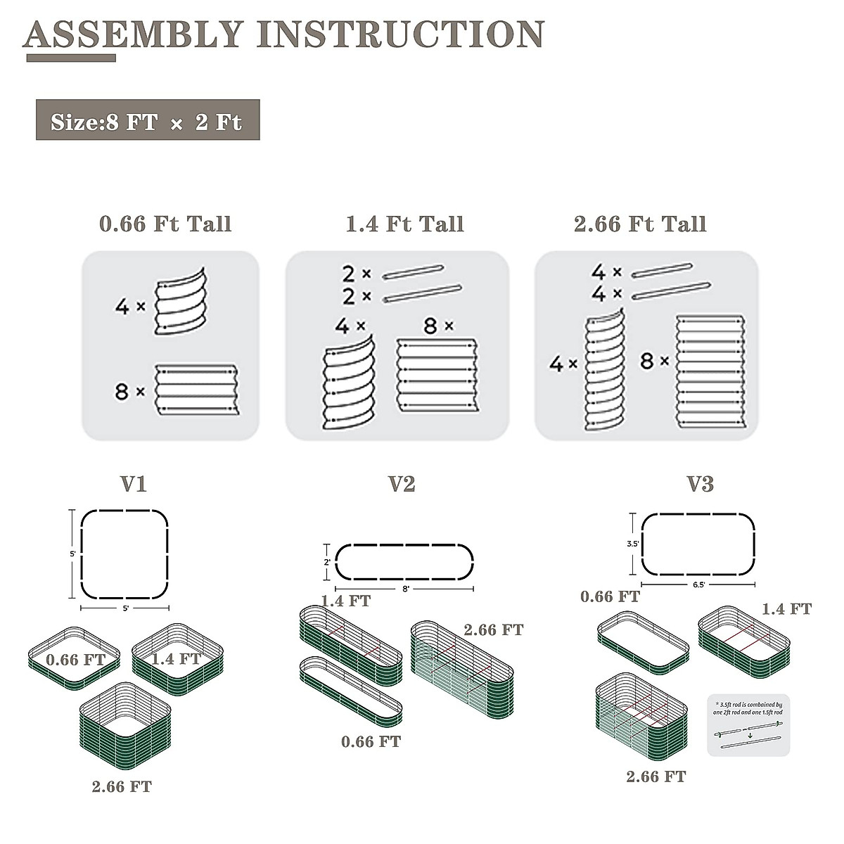 VEGEGA. 8ft X 2ft X 1.4ft Raised Garden Bed Kit, Large Zinc-Aluminum-Magnesium Coated Steel Metal Planter Box, for Planting Outdoor Plants Vegetables, Green