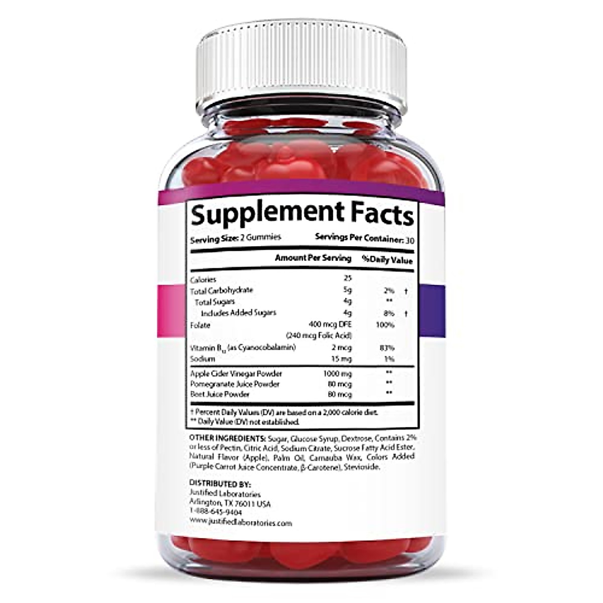 Justified Laboratories (10 Pack) F1 Keto ACV Gummies 1000MG with Pomegranate Juice Beet Root B12 600 Ketos Gummys