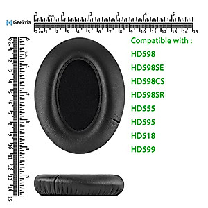 Geekria QuickFit Replacement Ear Pads for Sennheiser HD598, HD598SE, HD598CS, HD598SR, HD599Headphones Ear Cushions, Headset Earpads, Ear Cups Repair Parts (Black)