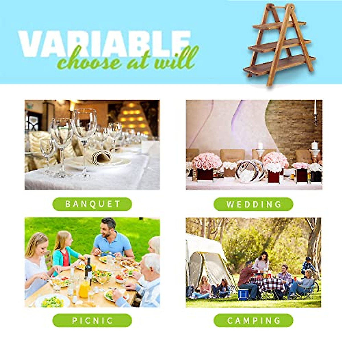 KCRET Wood Tiered Serving Tray 3 Tier Serving Platter Stand, 3 Tier Serving Tray for Party, Fruit Platter Farmhouse Tiered Tray