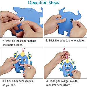 Fennoral 12 Pack Monster Crafts for Kids Monster Craft Kit Make Your Own Monster Foam Stickers Ornament DIY Arts and Crafts for Kids Girls Boys Halloween Party Favor Supplies Birthday Gifts
