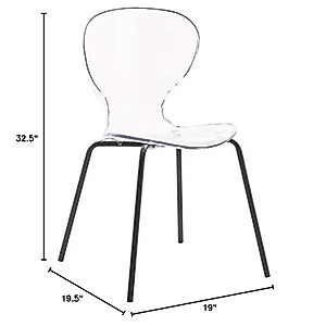 Meridian Furniture Clarion Collection Modern | Contemporary Lucite Polycarbonate Stackable Dining Chair with Sturdy Metal Legs, Set of 2, 19.5" W x 19" D x 32.5" H, Matte Black Finish