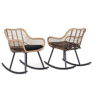 Verano Garden Set of 2 Patio Rocking Chairs Set, All Weather Outdoor Bistro Chairs, Natural Wicker Chairs Set for Balcony, Deck, Porch