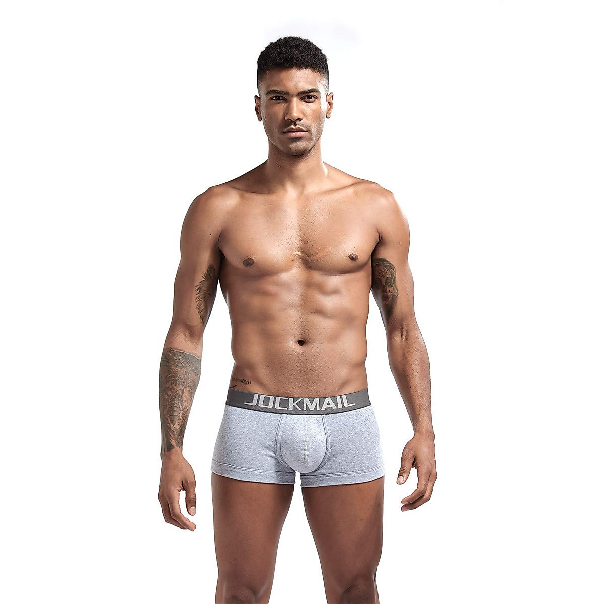 JOCKMAIL Cotton Men Boxer U Convex Pouch Adjustable Size Ring Cock Straps Men trunk Shorts (XL, Gray)