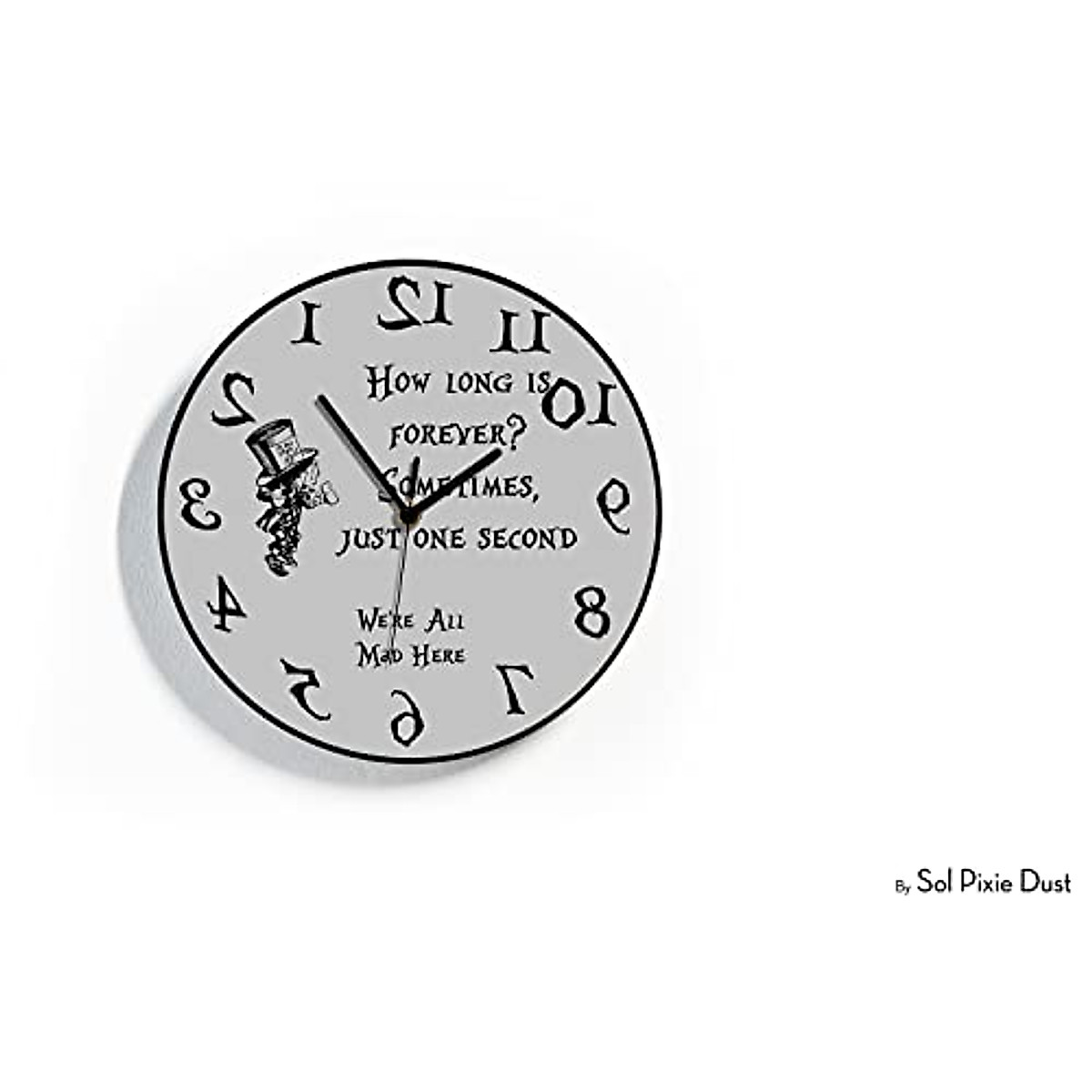 Reverse Wall Clock - Alice - Mad Hatter - Round Funny Clock - Backwards running Time - Counterclockwise Wall Clock - Room Deco - Optional RGB LED 5V Backlit