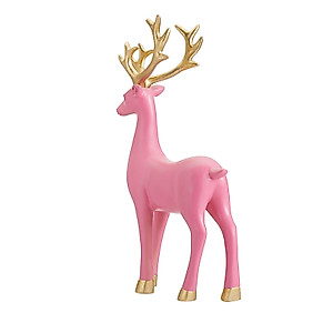 BULINGNA 2PCS Christmas Reindeer Figurines Sitting & Standing Deer Resin Statues Home Decor Creative Elk Decor for Cabinet, Office, Desktop (One Size, A-Pink)