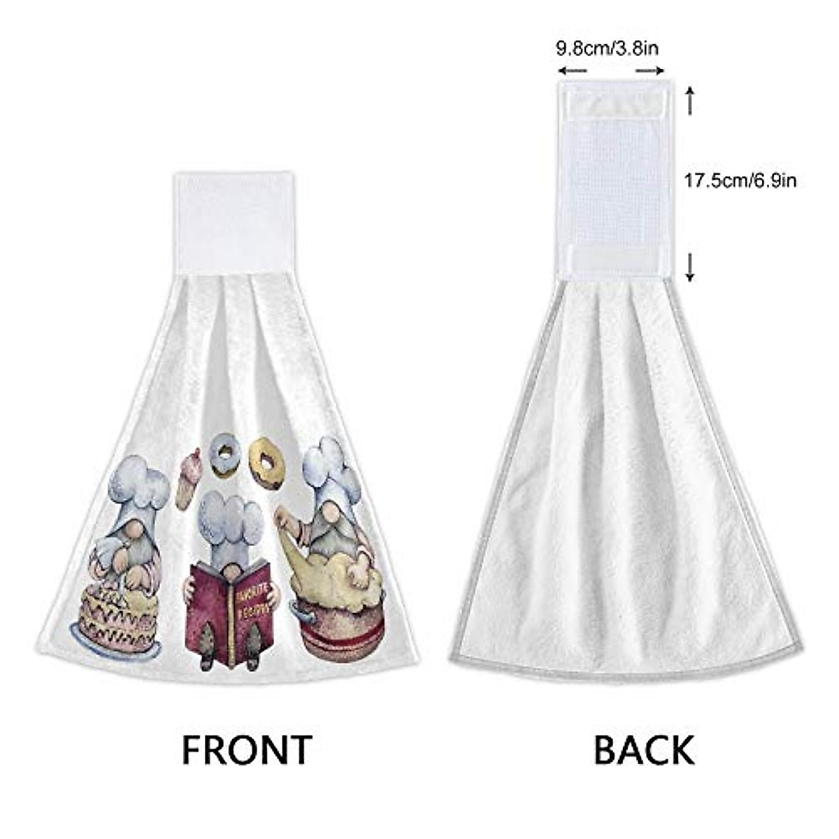 KOCOART Gnome Bakers Kitchen Hand Towels Sweet Donut Cake Hanging Towel Dishcloths with Loop 2PCS, Soft Super Absorbent Fingertip Towel for Bathroom Washroom Guestroom Hotel 12x17 in