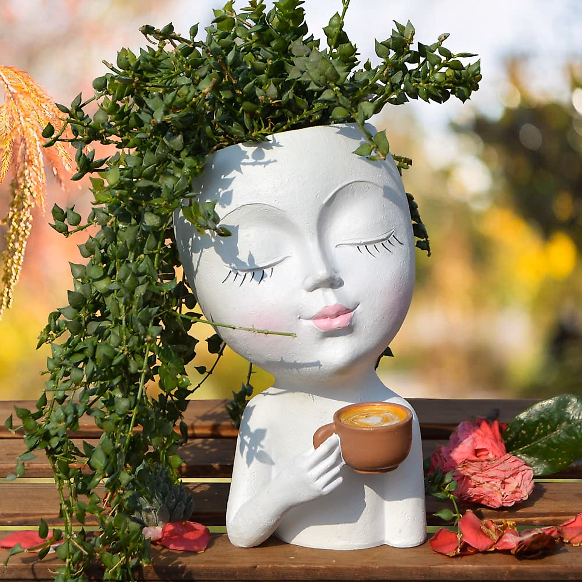 Face Vase Head Planter, Face Planter, Small Plant Pots Outdoor Planters for Indoor Plants, Succulent Flower Pots Plant Pot with Drainage, Gifts for Women Mom Sister, White Vases Coffee Table Decor