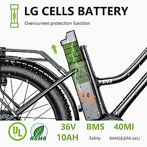 Asomtom Electric Bike for Adults, 26''*3.0'' Electric City Cruiser Bike 350W Removable Battery Up to 40 Miles and 20+ MPH Electric City Commuter Bicycle Shimano 7-Speed Cityscape Ebikes