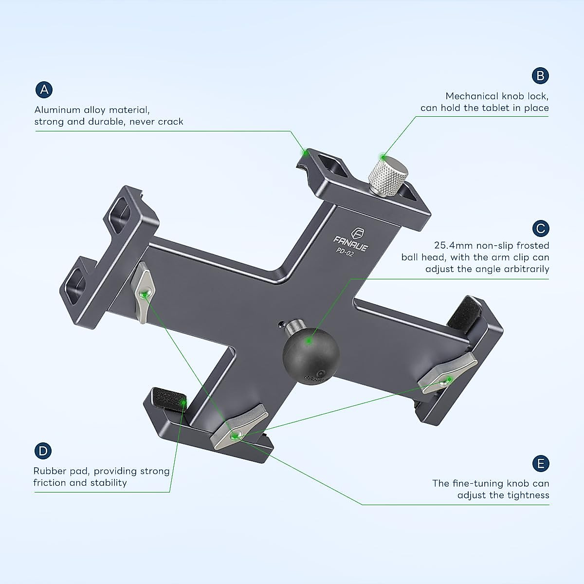 FANAUE Tablet Holder for Car with Ball Head, Lightweight Design, 360 Rotatable Ipad Mount - for Your Windshield, Dashboard, or Desk,Compatible with All 8"-12.9" Tablets (iPad Mini, iPad Pro 12.9)