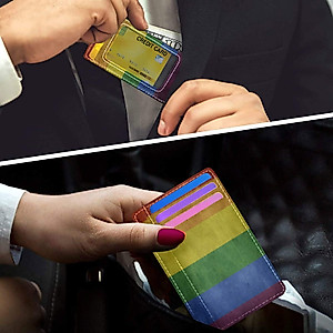 Linomo Thin leather Card Holder and Money Clip Vintage Rainbow Flag LGBT Wallet RFID Blocking for Men & Women