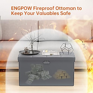 ENGPOW Storage Ottoman Bench,Fireproof Folding Storage Bench with Lock,30 Inches Fire＆Water Resistant Storage Chest Foot Rest Stool Leather Bedroom Bench with Storage Safe for Document,Valuables,Grey