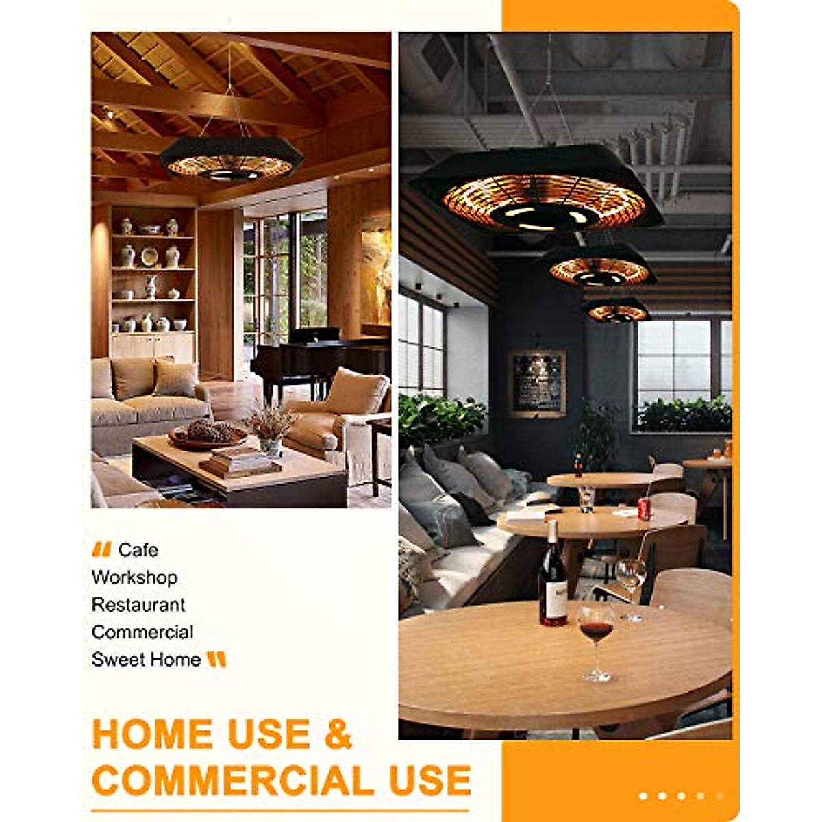 Star Patio Electric Patio Heater, Outdoor Heater with Remote and Touch Switch, 750W/1500W Infrared Heater with SQUARE SHAPE Black Finish, Modern Hanging Heater, IP45 Waterproof, STP1568-RMLED-SQ