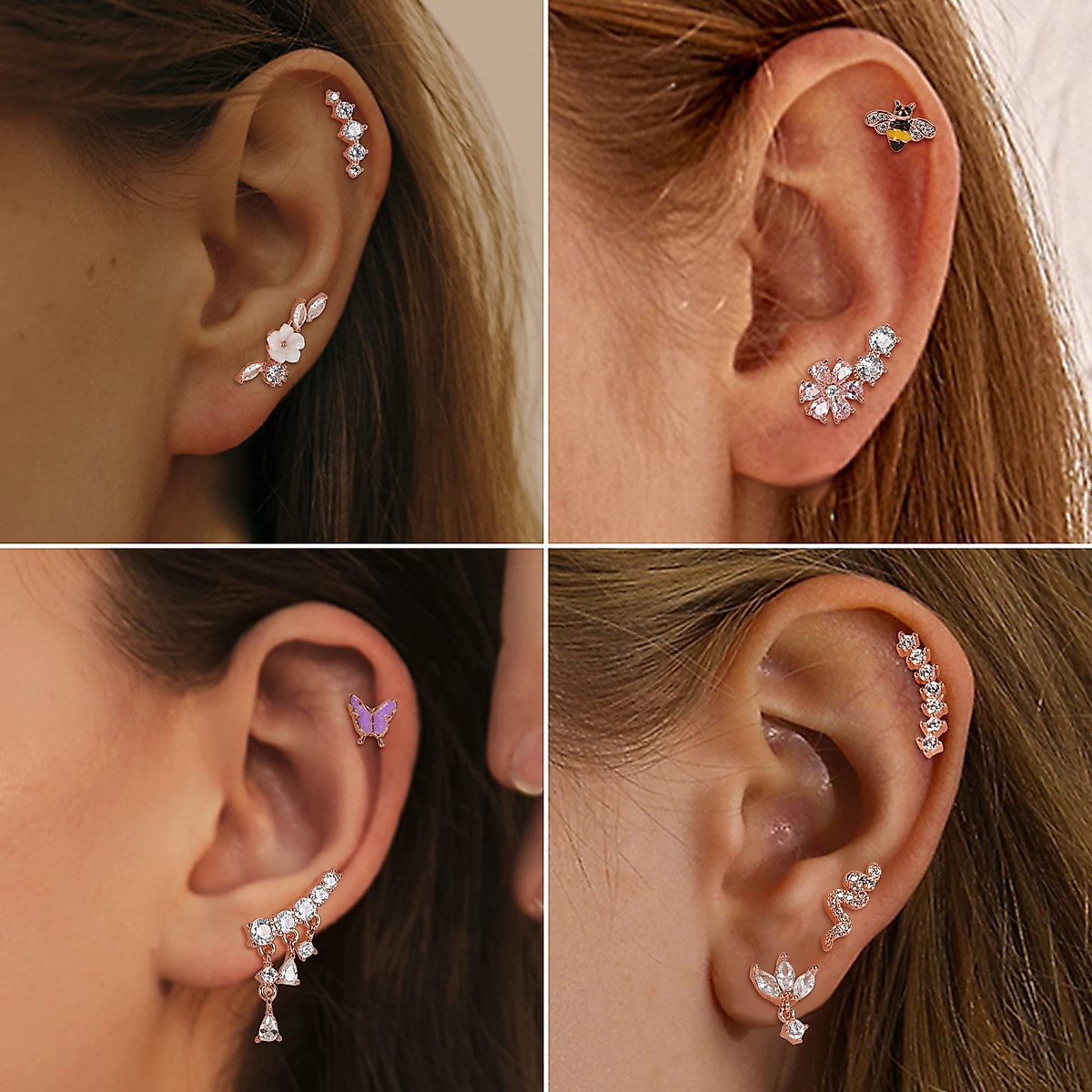 Drperfect Cartilage Earrings for Women Helix Earrings Conch Earrings Silver Gold Rose Gold Black Cartilage Stud Earrings 16G Stainless Steel Conch Helix Cartilage Piercing Jewelry