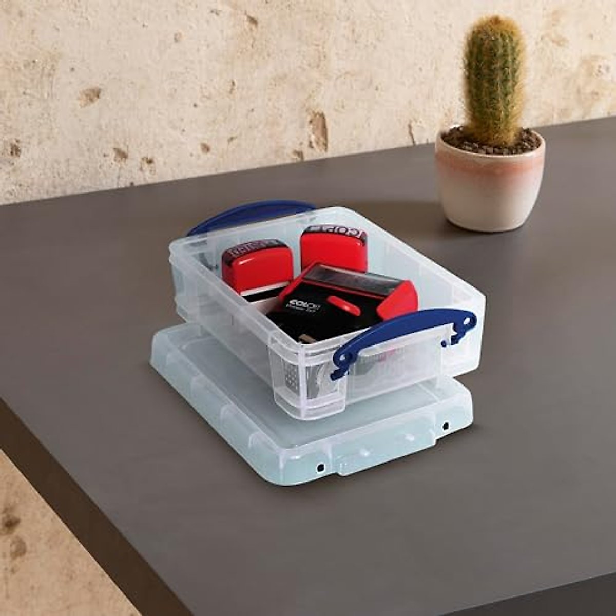 Really Useful Box 1.75 Liter Plastic Stackable Storage Container with Snap Lid & Built-In Clip Lock Handles for Home or Office Organization, 4 Pack
