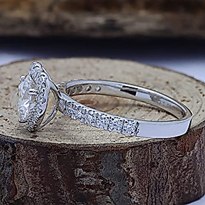 SAVEARTH DIAMONDS Lab Created Diamond Moissanite Engagement Rings for Women Wedding Rings 1.40ct D Color VVS1 Clarity Round Cut Moissanite Ring in 18K White Gold Plated 925 Sterling Silver Size-7