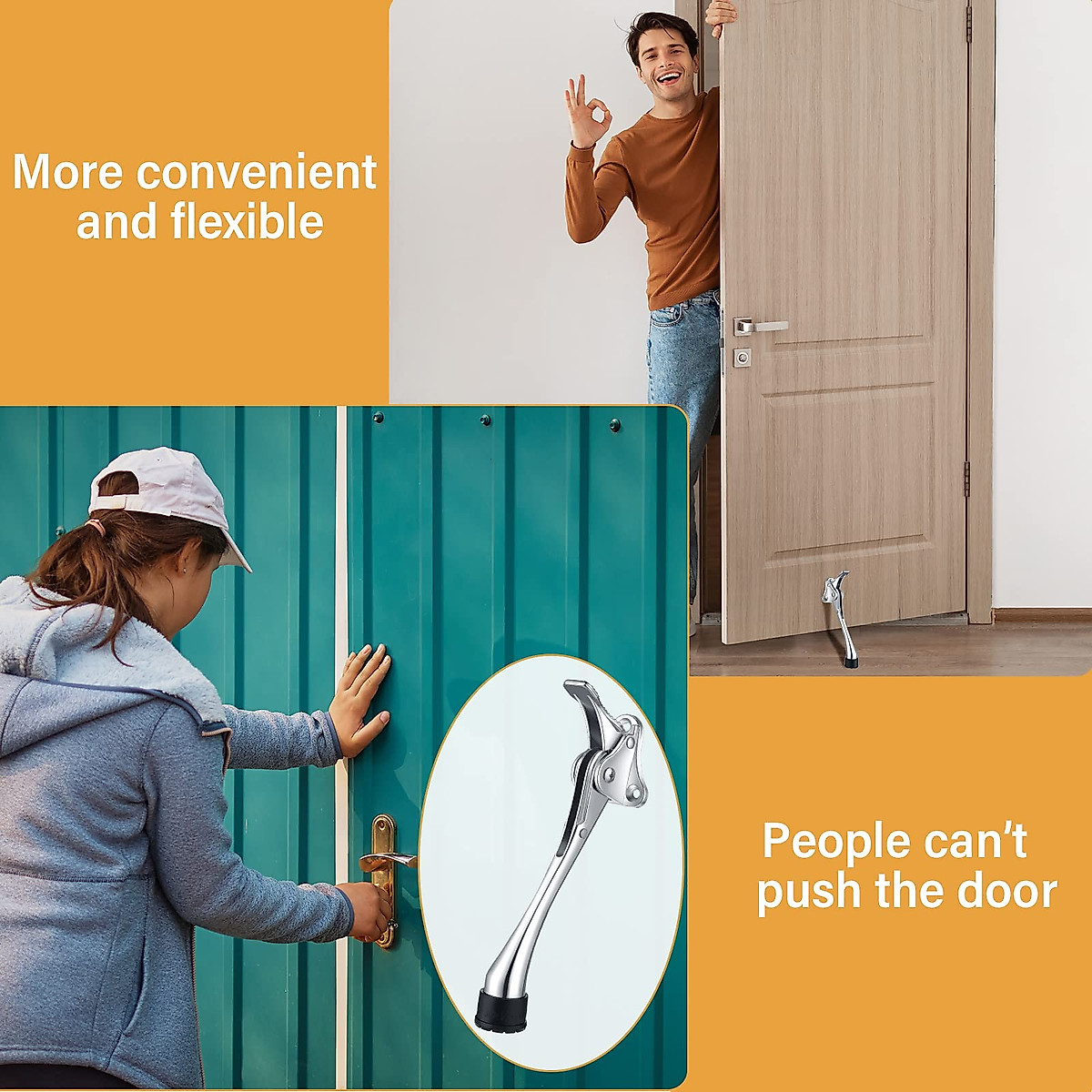 12 Pack 6 Inch Door Stoppers Kick Down Door Stopper Hands Free Kick Door Stop Bulk Heavy Duty Metal Door Kickstand Flip Down Door Stops for Bottom of Door with Adjustable Height and Rubber Tip