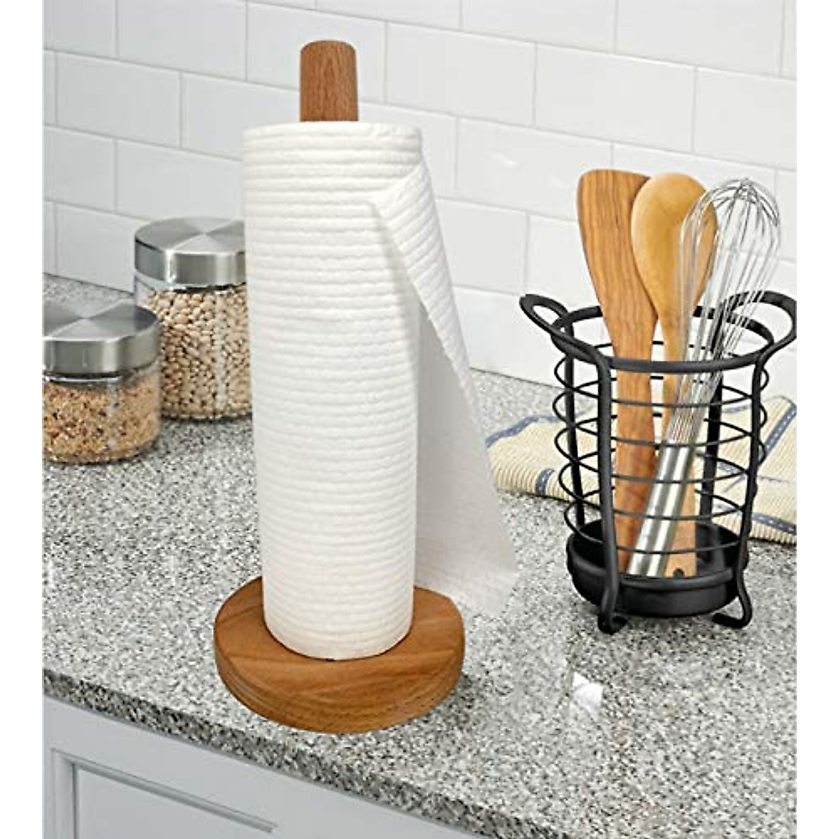Yistao Wood Paper Towel Holder, Wooden Paper Towel Holder Countertop Standing Paper Towel Organizer Roll Dispenser for Kitchen Countertop & Dining Table