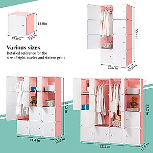 BRIAN & DANY Portable Wardrobe Closet for Hanging Clothes, Bedroom Armoire with Doors, Modular Cabinet for Space Saving, Ideal Storage Organizer Cube for Books, Toys, Towels (8-Cube), Pink