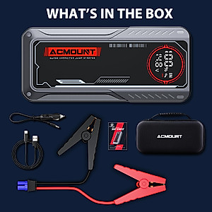 Acmount 3000A Super Capacitor Jump Starter, 500F Battery-Free Car Jump Box(Up to 10.0L Gas, 8L Diesel), Built-in Supercapacitor with Large LCD Display, No Pre-Charging Starter