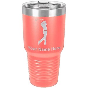 LaserGram 30oz Vacuum Insulated Tumbler Mug, Golfer Golfing, Personalized Engraving Included (Coral)