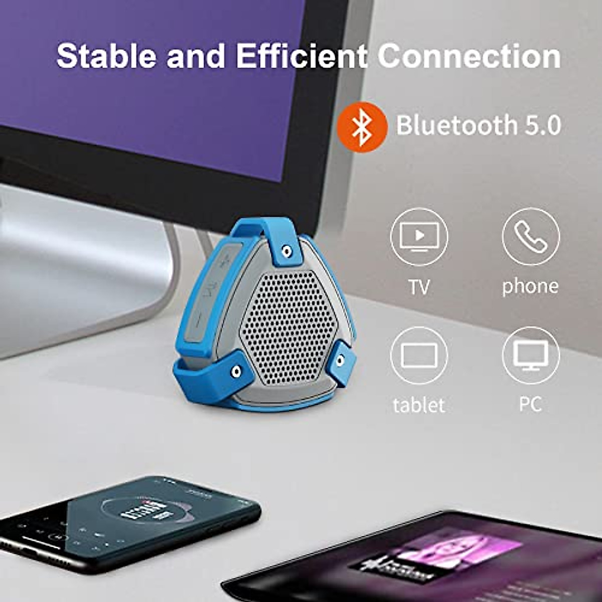 HEYSONG Shower Speaker, IP67 Waterproof Bluetooth Speaker Bluetooth 5.0 with Loud Sound Stereo Pairing, 15H Playtime，USB-C Charge, True Wireless Stereo for Home,Outdoors, Travel