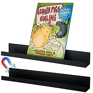 2 Pcs Magnetic Book Shelf for Whiteboard Magnetic Shelf Metal Floating Book Shelves for Kids Room Magnetic Book Display Shelf Magnetic Book Shelf for Kids Room Teacher Whiteboard Classroom (Black)