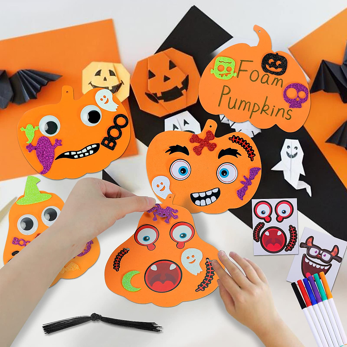 Max Fun 312PCS Halloween Pumpkin Foam Stickers, Halloween Craft Kit for Kids Bulk Glitter Set DIY Self-Adhesive Halloween Decoration