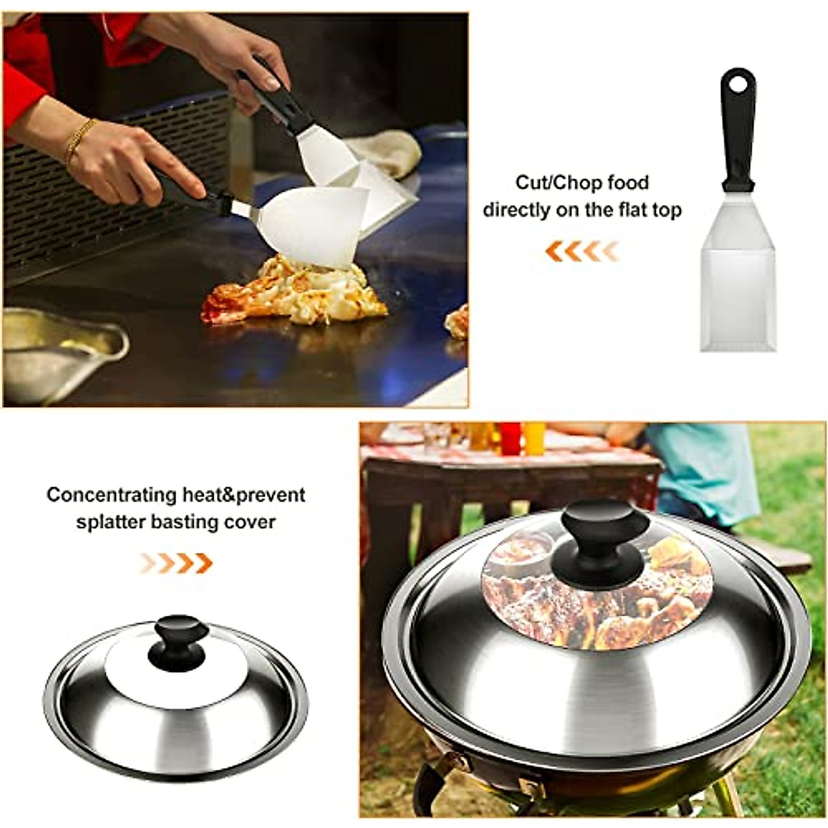 Blackstone Griddle Accessories Kit, 14pcs Flat Top Grill Accessories Set for Blackstone and Camp Chef, Enlarged Spatulas, Basting Cover, Scraper, Tongs, Grill Spatula Kit for Outdoor BBQ