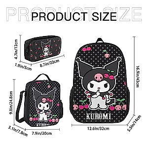 Ksspovkr Cartoon School Backpack Set with Lunch Box Student Lightweight Durable Duffel Bags Portable Travel Packages for kids Girls,cherry