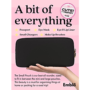 Embla Makeup Bag Travel Cosmetic Bag, Toiletry Bag, Cute Makeup Organizer, Nylon Zipper Pouch Purse Storage Bag Cosmetics Organizer, Cute Womens Make Up Bag Tote, Mini Small Large Makeup Bags, Black