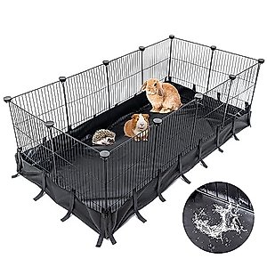 Guinea Pig Cages 8 Sq Ft Expandable Small Animal Cage & Waterproof Liner Accessories Set for Rat Rabbit Guinea Pig Ferret Bunny Chinchilla Hedgehog Lizard Indoor Outdoor, Pet Playpen Habitat