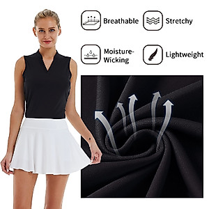 LastFor1 Women's Golf Sleeveless Polo Shirts UPF 50+ V Neck Athletic Tank Tops Outdoor Sports Quick Dry Moisture Wicking Black S