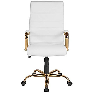 Pemberly Row Contemporary High Back Leather Swivel Office Chair in White