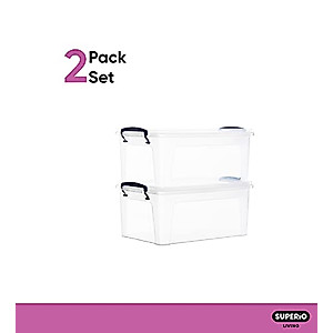 Superio Clear Storage Bins with Lids, Stackable Storage Box with Latches and Handles, Extra Small, 2 Pack 3 Quart