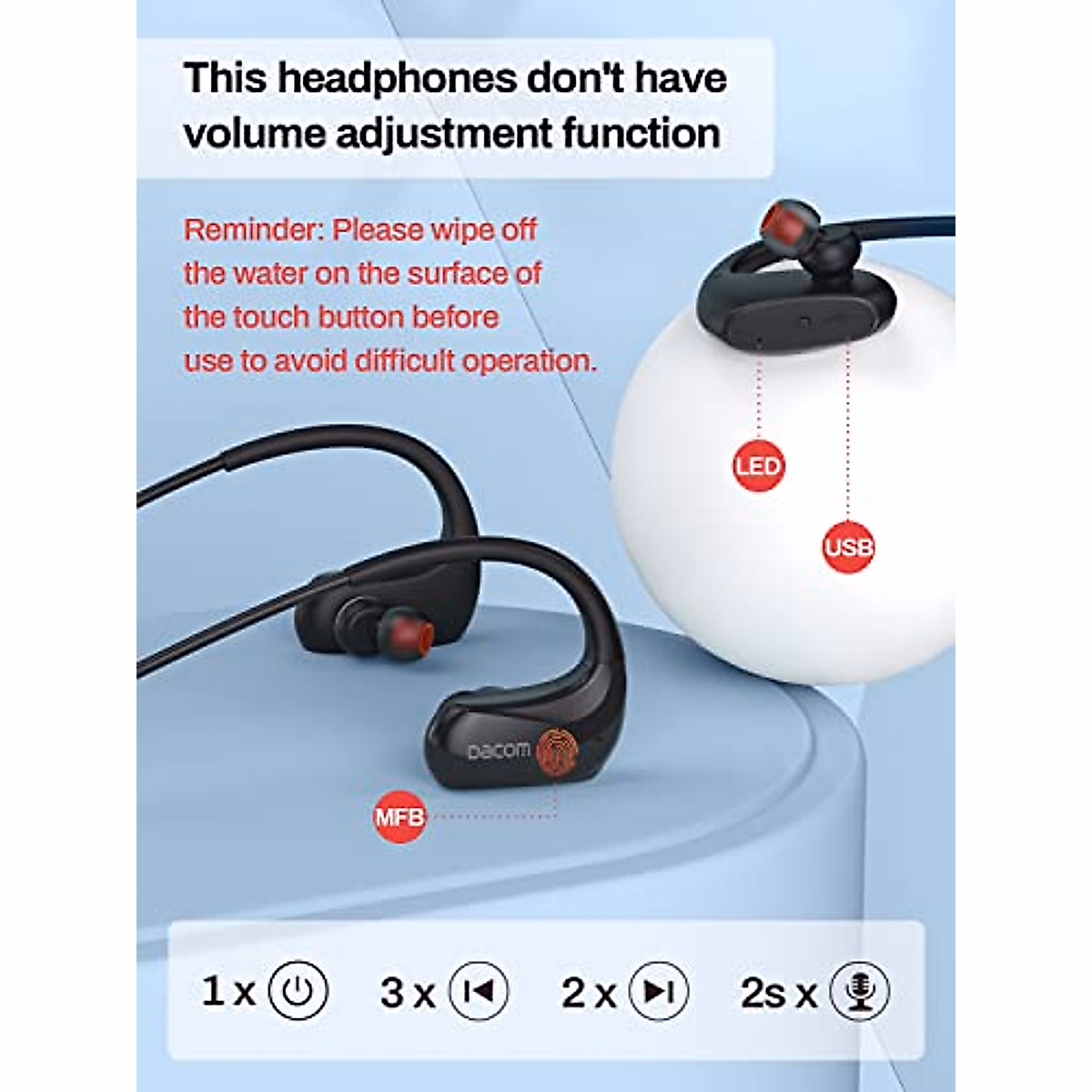 DACOM Bluetooth Headphones Wireless in-Ear Sport Earbuds with IPX7 Waterproof 20H Playtime Running Neckband Bluetooth Headphones Deep Bass Stereo for Workout Gym(Black)