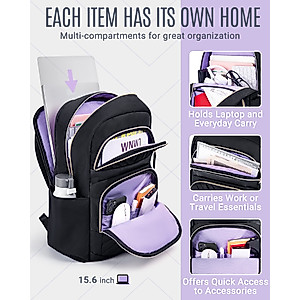 LIGHT FLIGHT Laptop Backpack for Women, Work Backpack Fits 15.6 Inch Computer Bookbags Back Pack with Charging Port Hole for Travel Work Business School College, Black