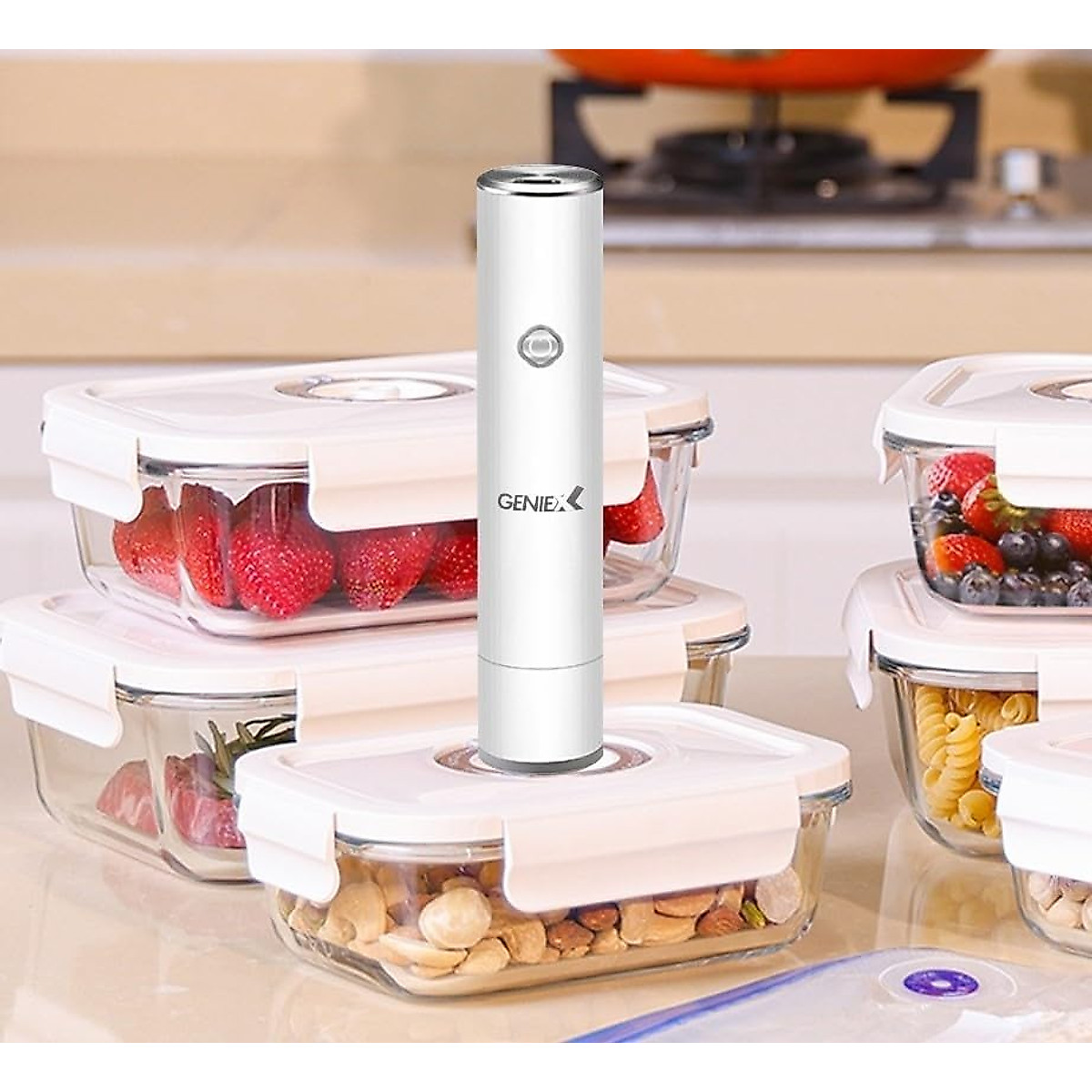 GENIEX Vacuum Containers for Food Storage, Glass Vacuum Seal Containers Set of 3, Food Saver Containers for Vacuum Seal, Easy Clean Marinade container (Rectangular-Glass-3pc | Sealer sold separately)