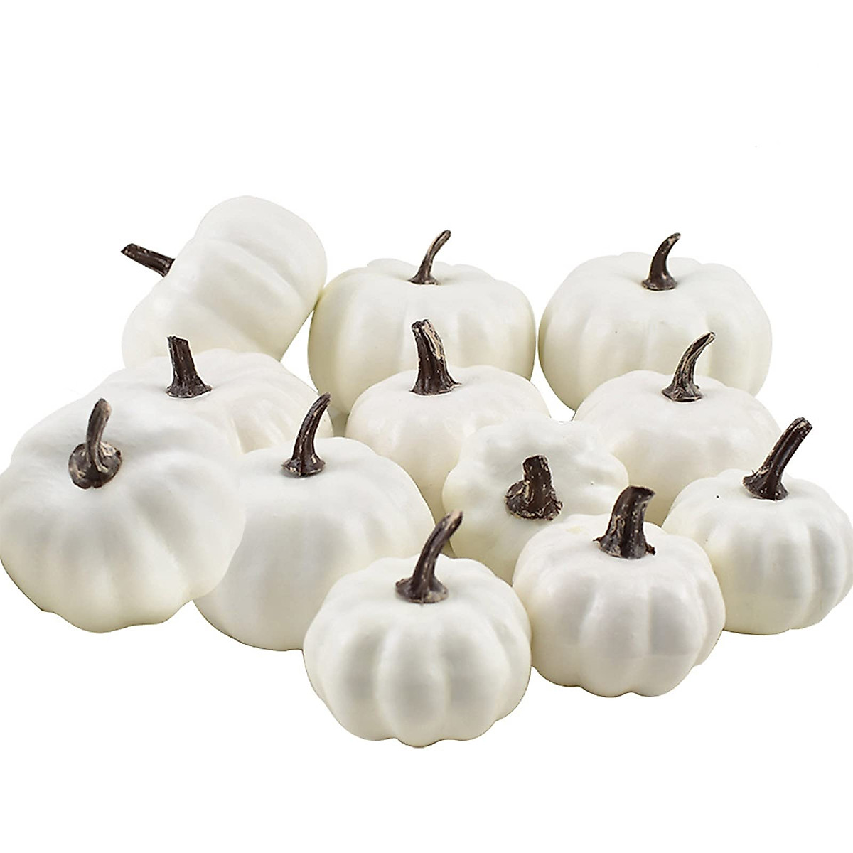 7Pcs Halloween Artificial Pumpkin Halloween Foam Pumpkin Faux Fall Harvest Pumpkins Thanksgiving or Halloween Decoration (White, 7Pcs)