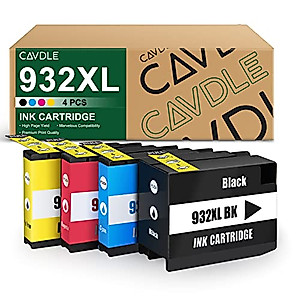 CAVDLE Compatible 932XL 933 Ink Cartridge Replacement for HP 932 XL 933 XL for Use with HP Officejet 7110 6700 6100 6600 7510 7612 7610 Inkjet Printer, 4 Packs - Black Cyan Magenta Yellow