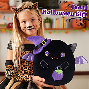 HappySpot Halloween Bat Plush,Black Bat Stuffed Animals with Purple Wizard Hat Witch Cauldron,Cute Halloween Bat Plush Toy,11.8'' Soft Halloween Bat Plushie Pillow Halloween Decoration Gifts for Kids