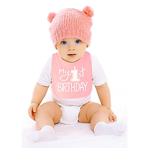 Aiden's Corner Handmade Cute Baby Boy Girl First Birthday Smash Cake Bibs - My 1st Birthday Bib (White Pink Bib)