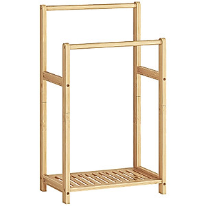 HOOBRO Freestanding Towel Rack for Bathroom, 2 Tier Decorative Bamboo Blanket Rack, Quilt Display Stand with Storage Shelf, 16.5" L x 9.4" W x 30.5" H, Bedroom, Living Room, Natural Color YL02LB01