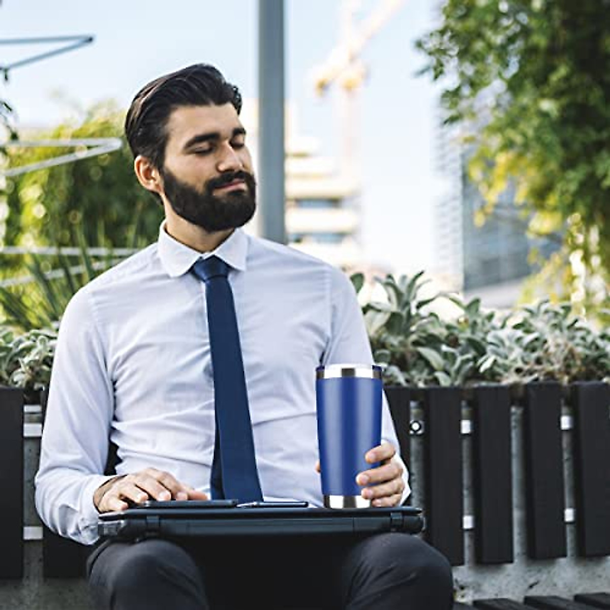 EcoMozz 20oz Tumbler Stainless Steel Vacuum Insulated Mug with Lid, Double Wall Travel Mug, Durable Powder Coated Coffee Cup, Suitable for Ice Drinks and Hot Beverage（New Blue 6 pack）