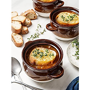 LE TAUCI French Onion Soup Crocks with Handles, 22 Ounce Ceramic Soup Bowls for Soup, Chili, Beef Stew, Set of 4, Oven & Broil Safe