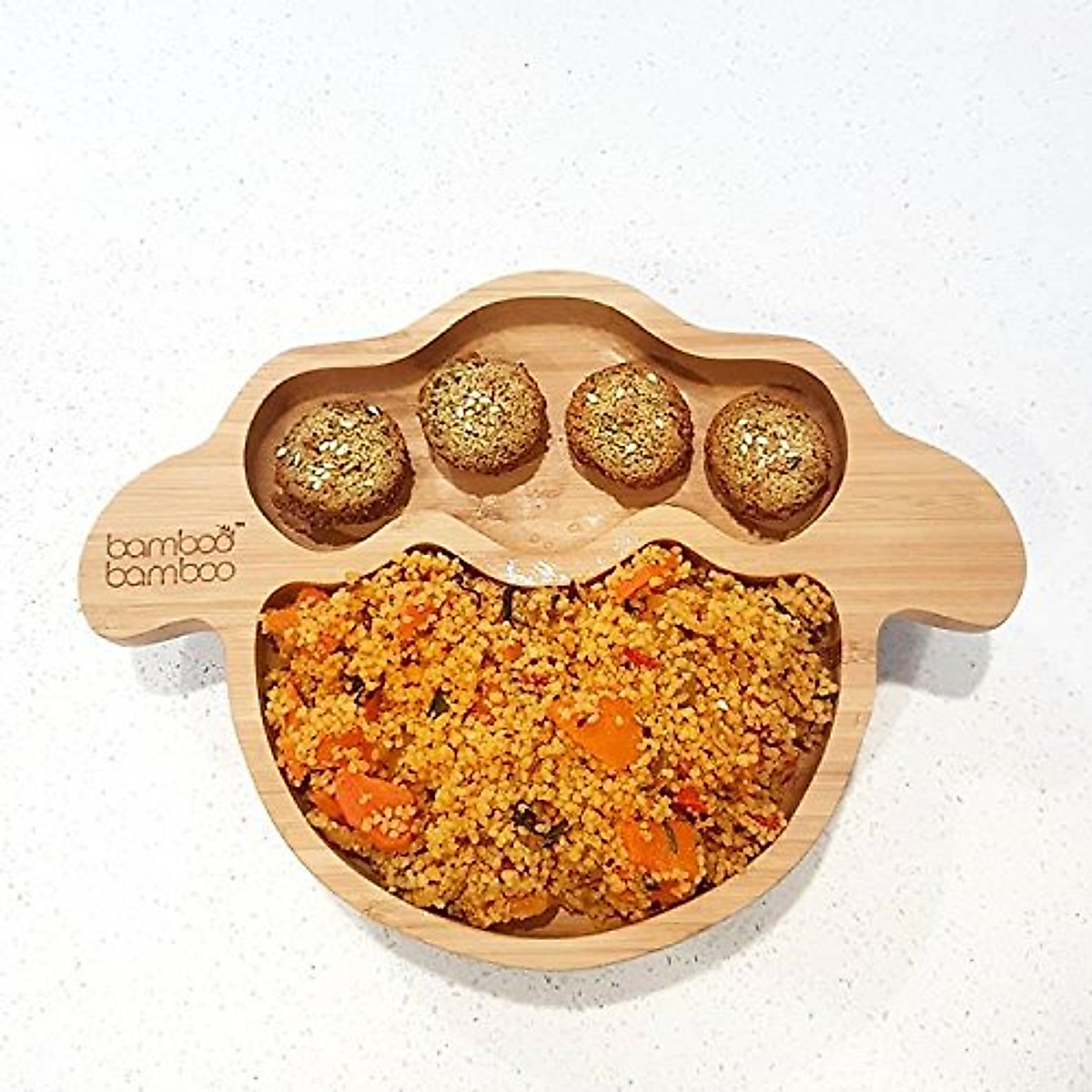 Bamboo Baby Plate with Suction - Kids and Toddler Suction Cup Plate for Babies, Non-toxic All-Natural Bamboo Baby Food Plate Stays Cool to the Touch for Baby-Led Weaning (Lamb - Green)