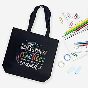 CARAKNOTS Teacher Gifts Teacher Bag Black Teacher Appreciation Gifts for Women Teacher Christmas Gifts Thank you End of Year Birthday Graduation Gifts for Teachers Tote Bag with Pocket Cotton Canvas