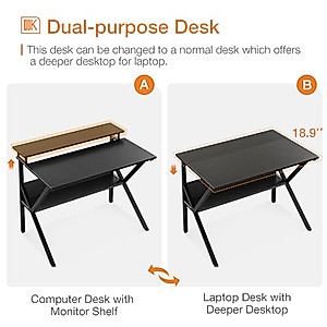 ODK Small Desk, 27.5 Inch Small Computer Desk for Small Spaces, Compact Desk with Storage, Tiny Desk Study Desk with Monitor Stand for Home Office, Rustic Brown